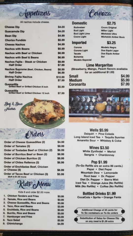 Menu at El Dos De Oros restaurant, Larned
