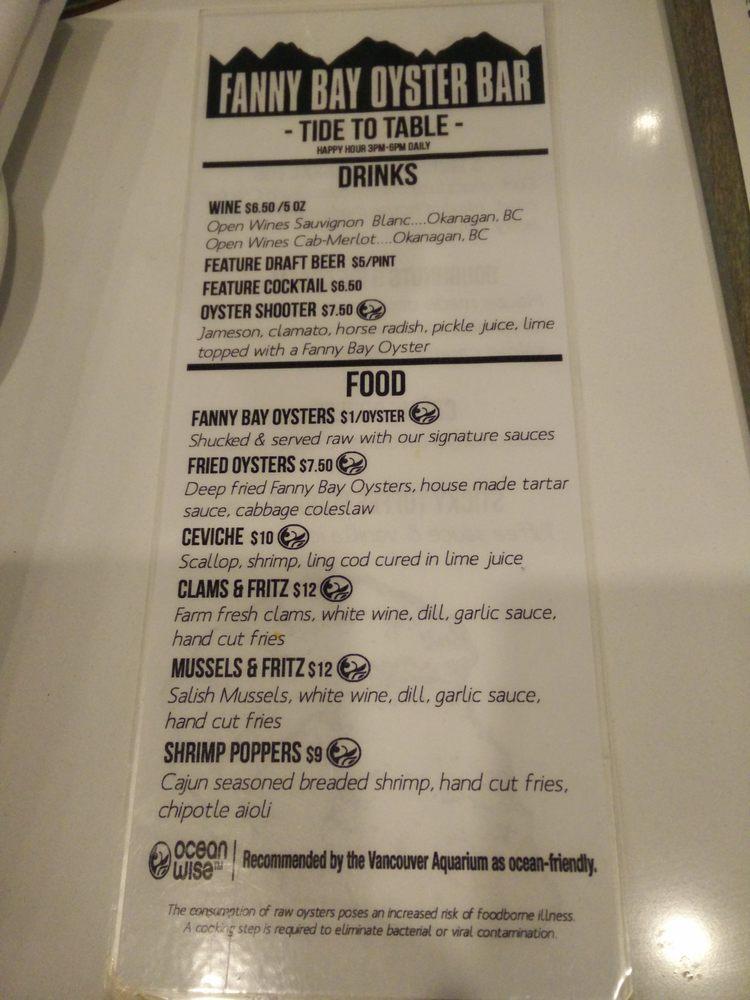 Menu at Fanny Bay Oyster Bar & Shellfish Market, Vancouver
