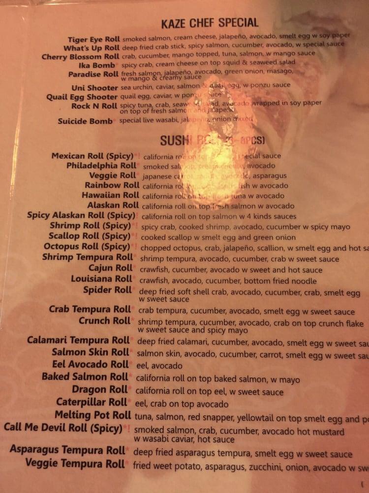 Menu at Kaze Japanese Restaurant, Dallas, Greenville Ave