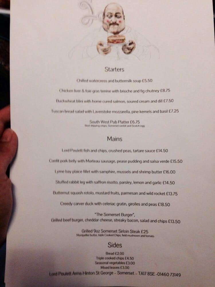 Menu at Lord Poulett Arms pub & bar, Hinton Saint George
