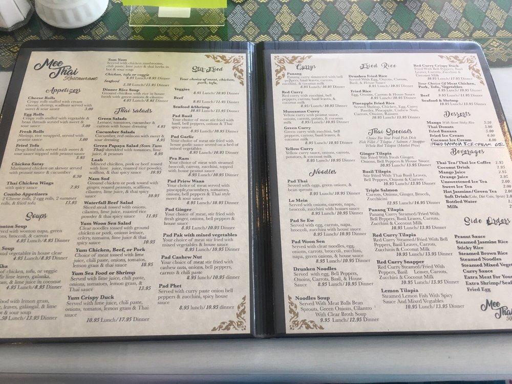 Menu at Mee Thai Restaurant, Orlando