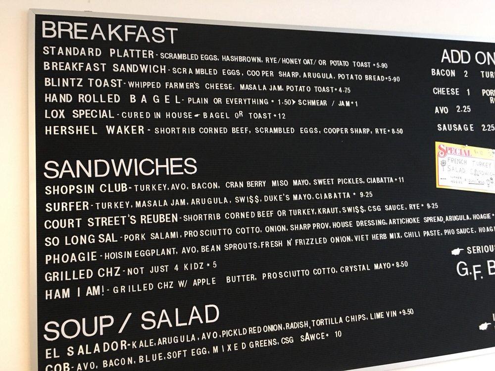 Menu at Middle Child cafe, Philadelphia