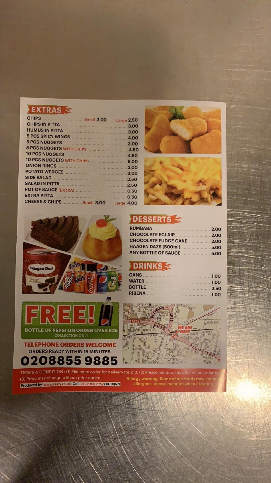 Carta de comida rápida Mr Uncle's Kebab House, Londres