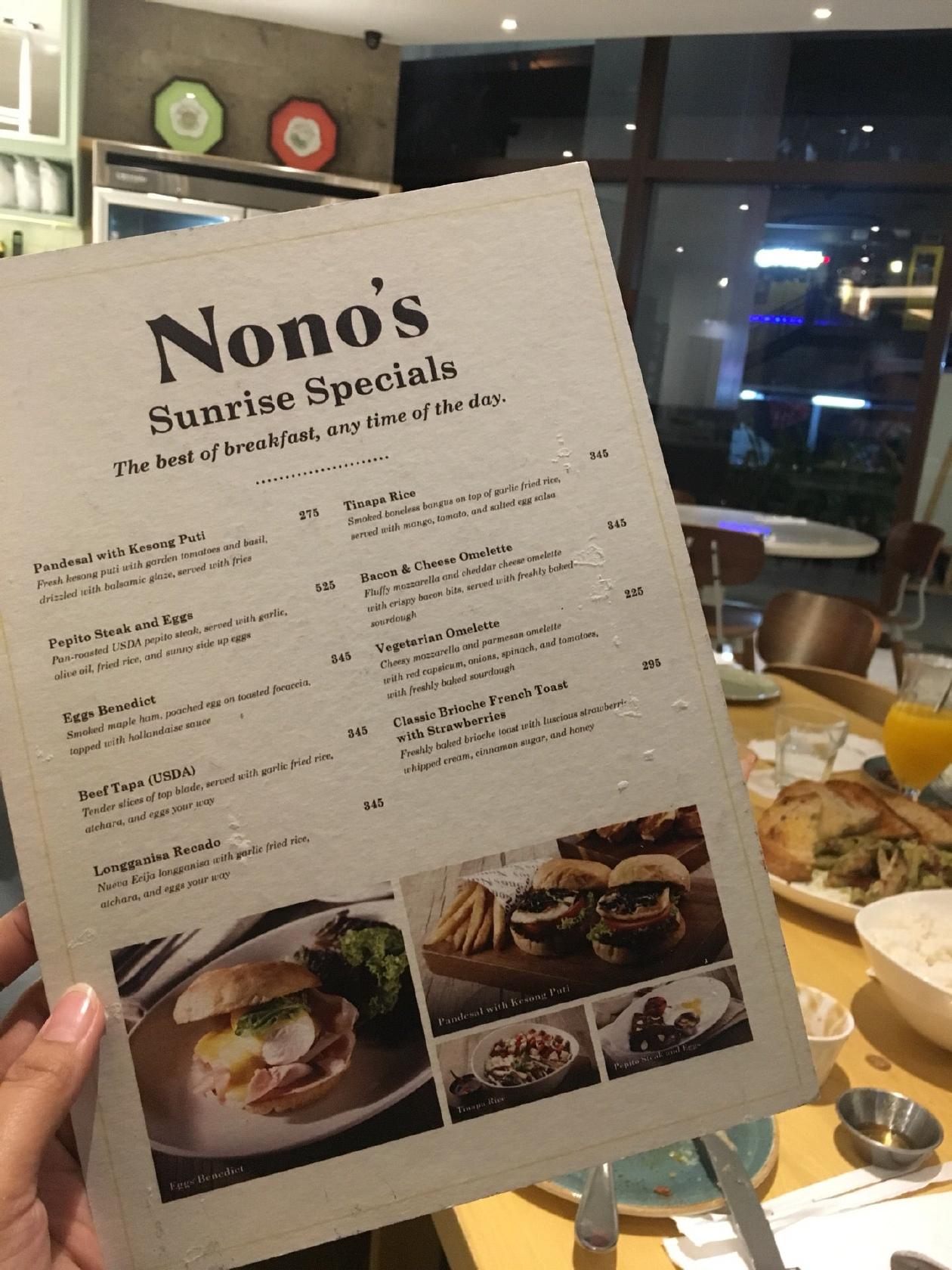 Menu at Nono's restaurant, Makati, H269+36J