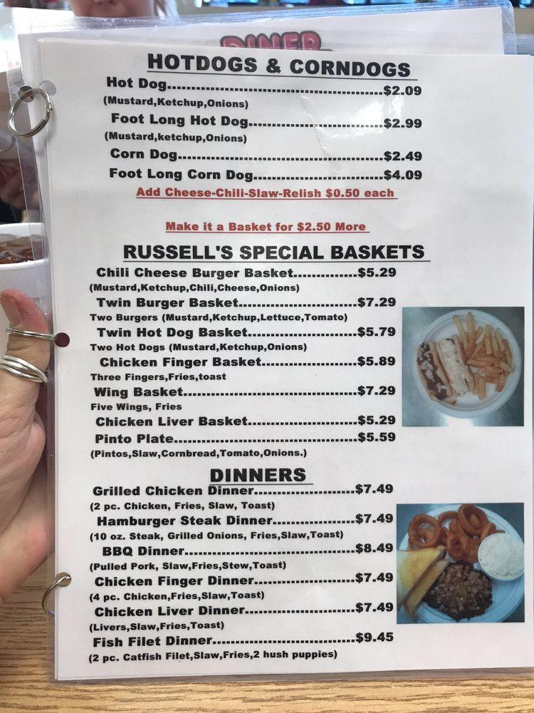 Menu at Russell's Diner restaurant, Cedartown