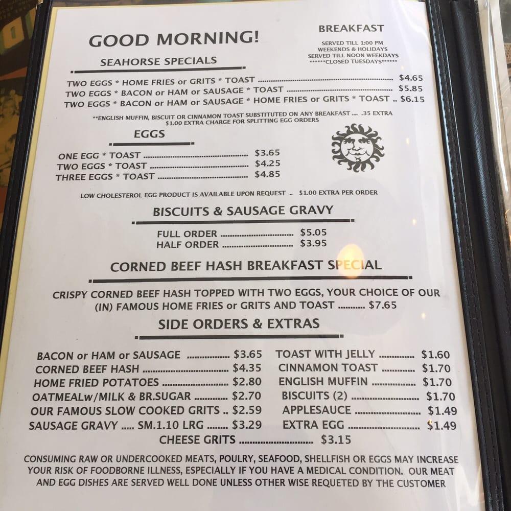 Menu at Seahorse Restaurant, Saint Pete Beach