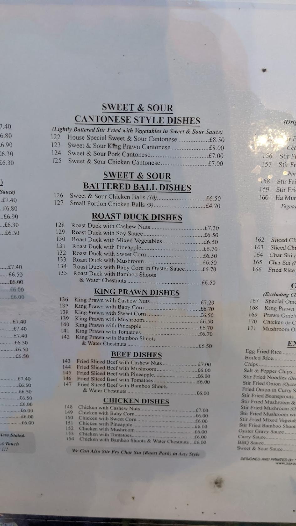 Menu at Shanghai City fast food, Richmond