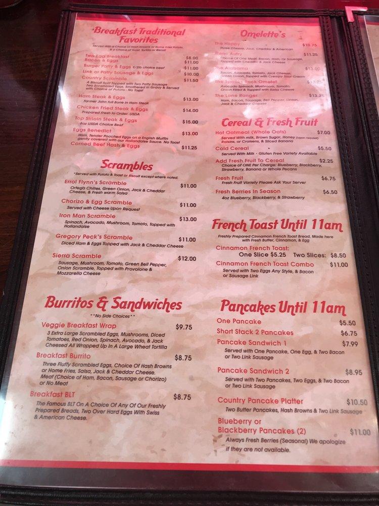 Carta de Alabama Hills Cafe & Bakery, Lone Pine