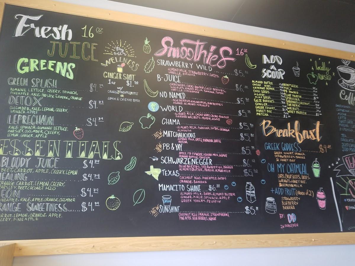 Menu at B-juice pub & bar, El Paso
