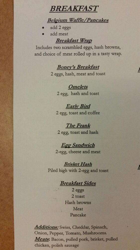 Menu at Boney Fingers BBQ, Cleveland