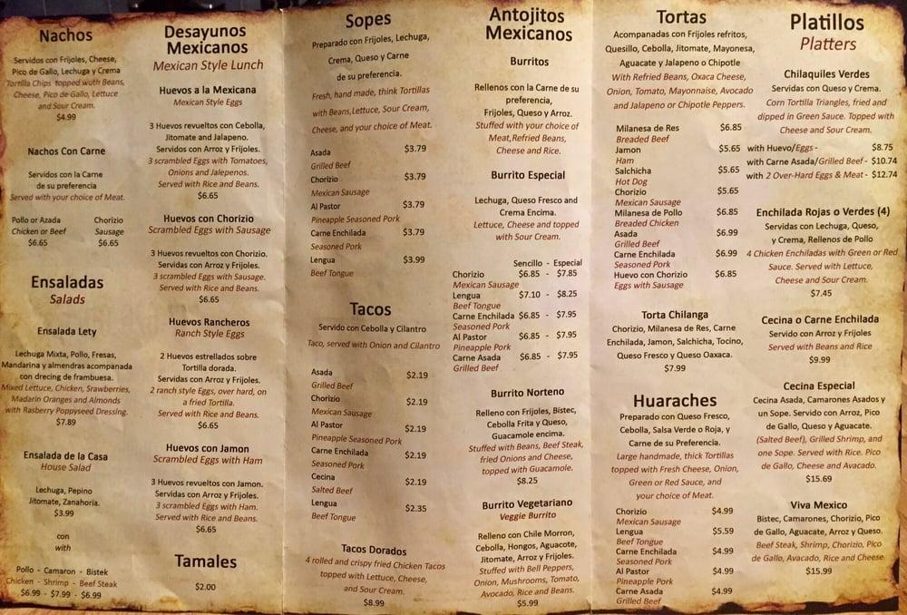 Menu at Chilangos Authentic Mexican Restaurante, Lititz