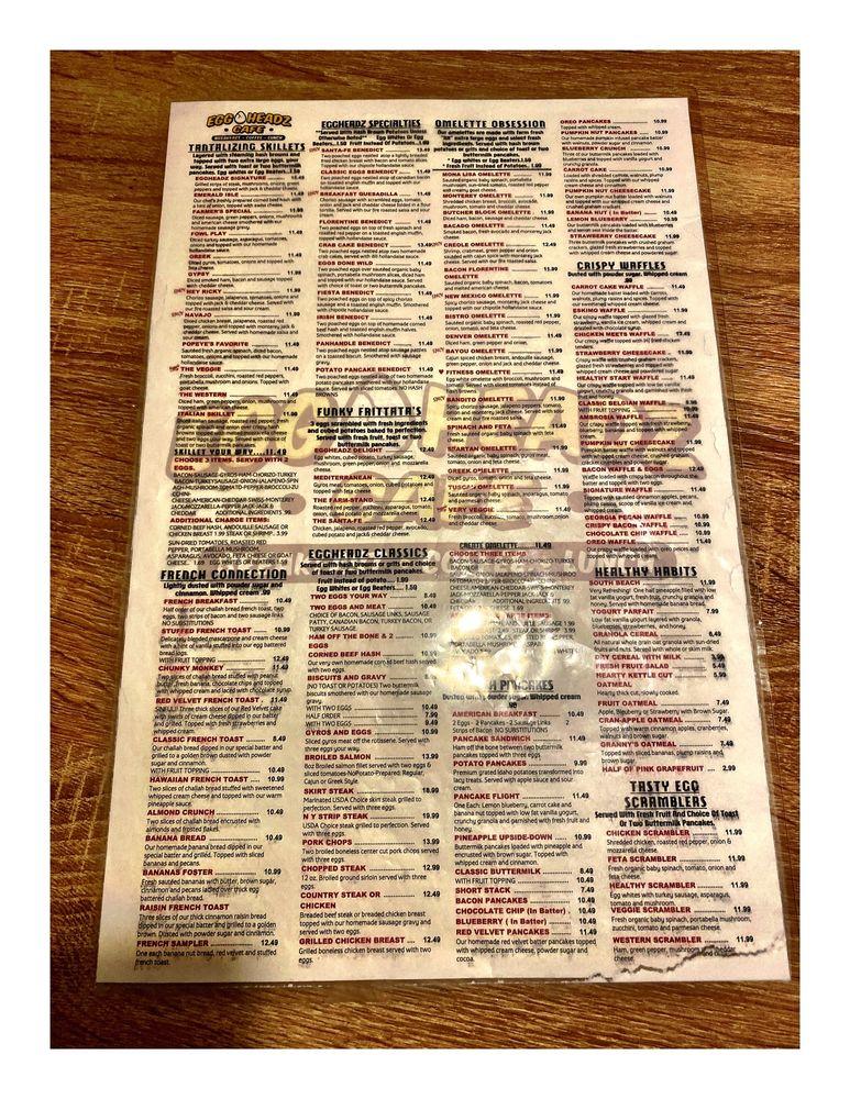 Menu at Eggheadz Cafe, Tinley Park