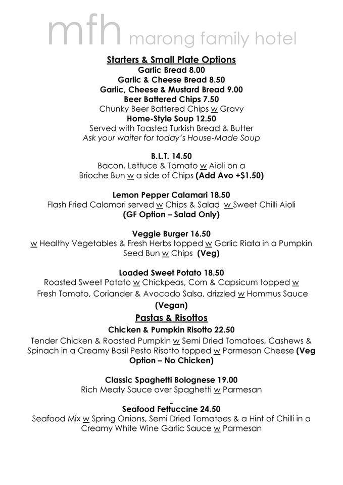 Menu at Marong Family Hotel restaurant, Marong