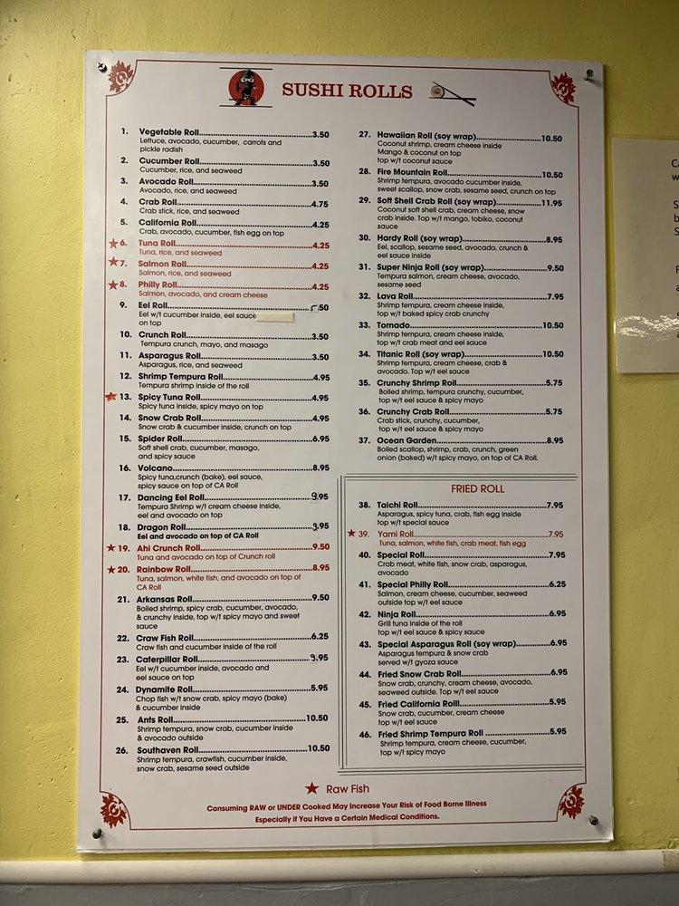 Menu at Ninja Japanese Express restaurant, Fort Smith
