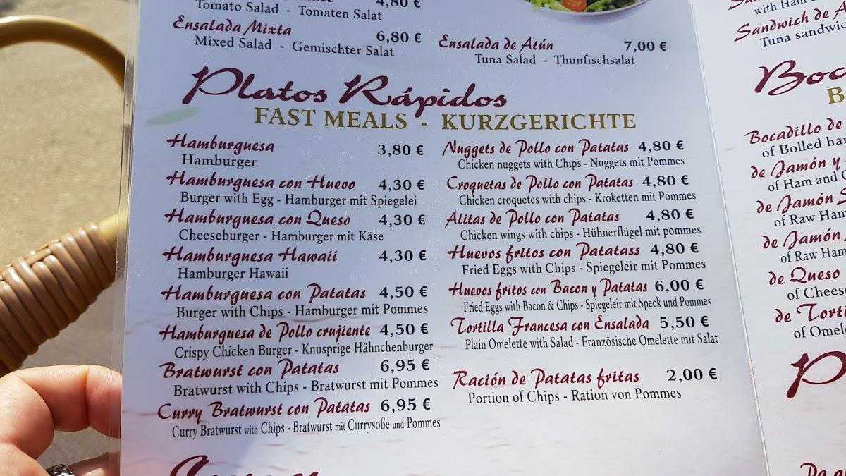 Menu at Petit Bar, Cala Romantica