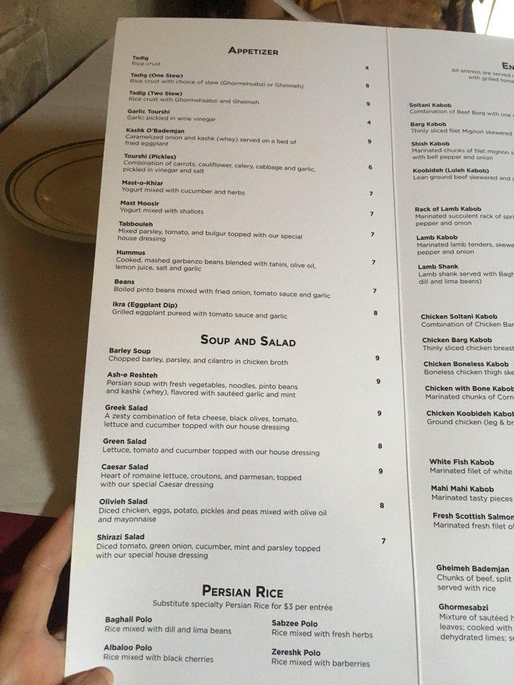 Menu at Raffi's Place restaurant, Glendale