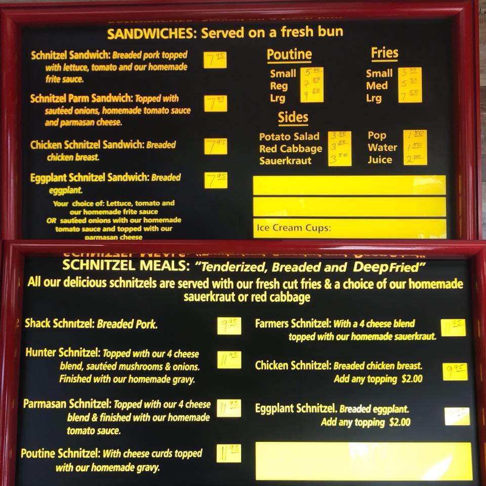 Menu at The Schnitzel Shack fast food, Port Hope