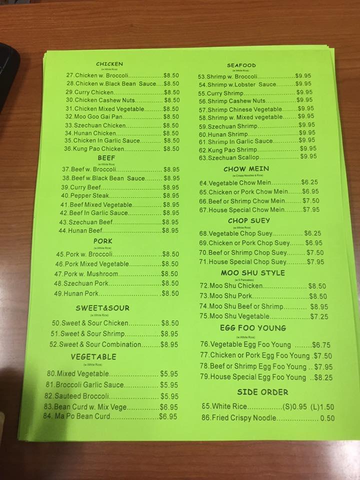 Menu at China Dragon Restaurant, Clinton