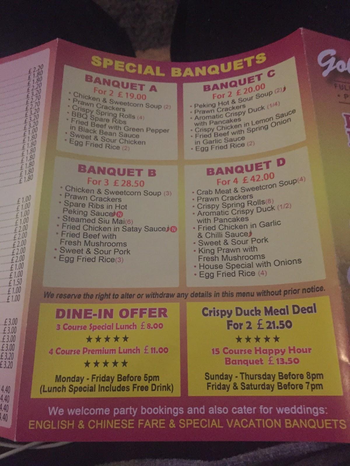 Menu at Golden Castle restaurant, Bootle