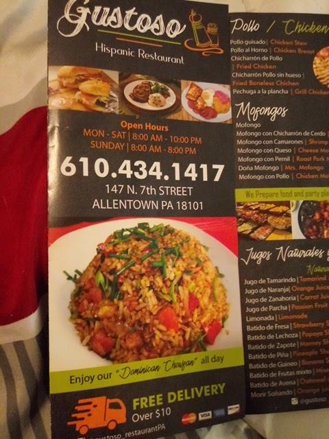 Menu at Gustoso Restaurant, Allentown