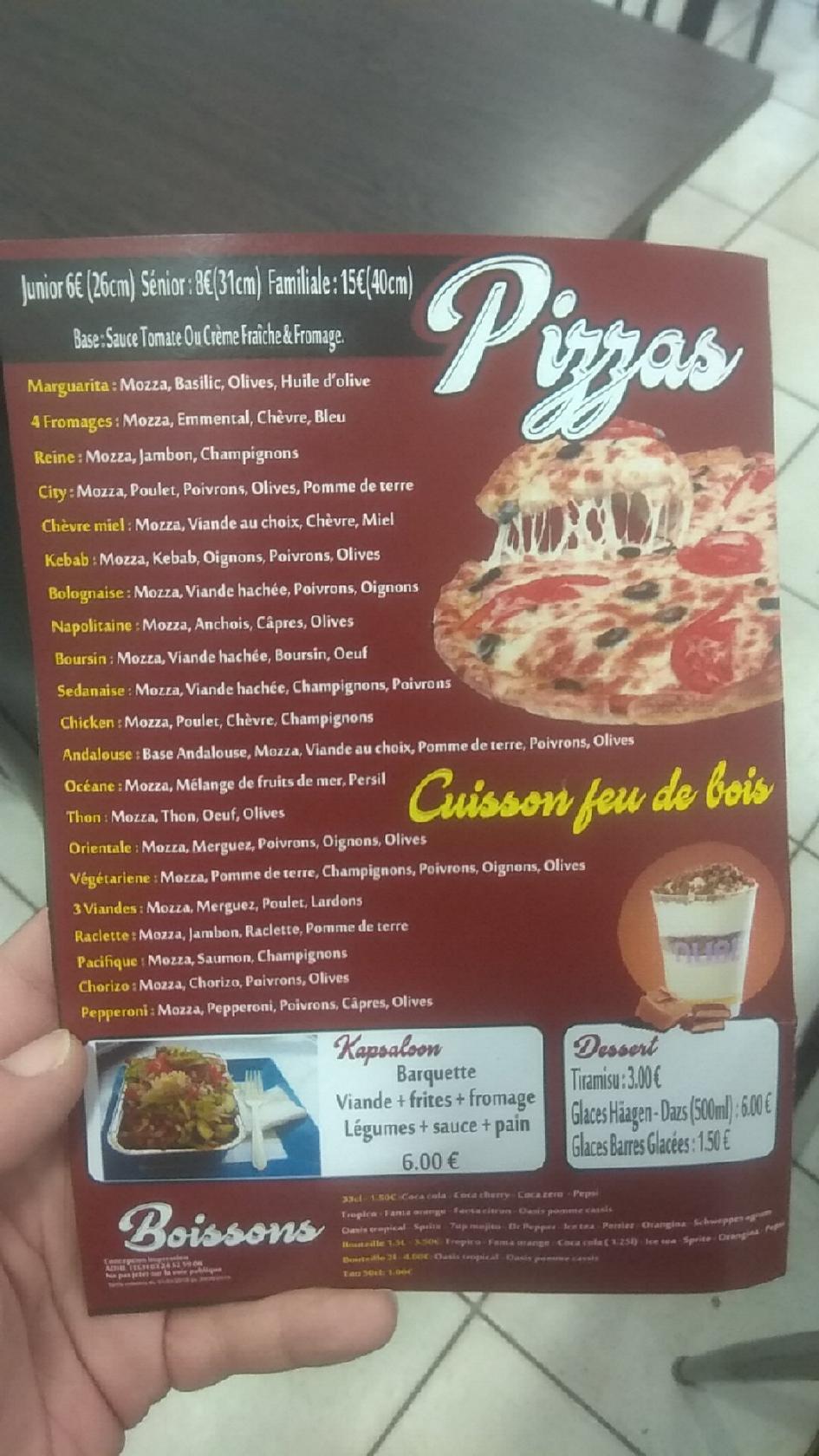 Menu au Kebab City restaurant, Sedan