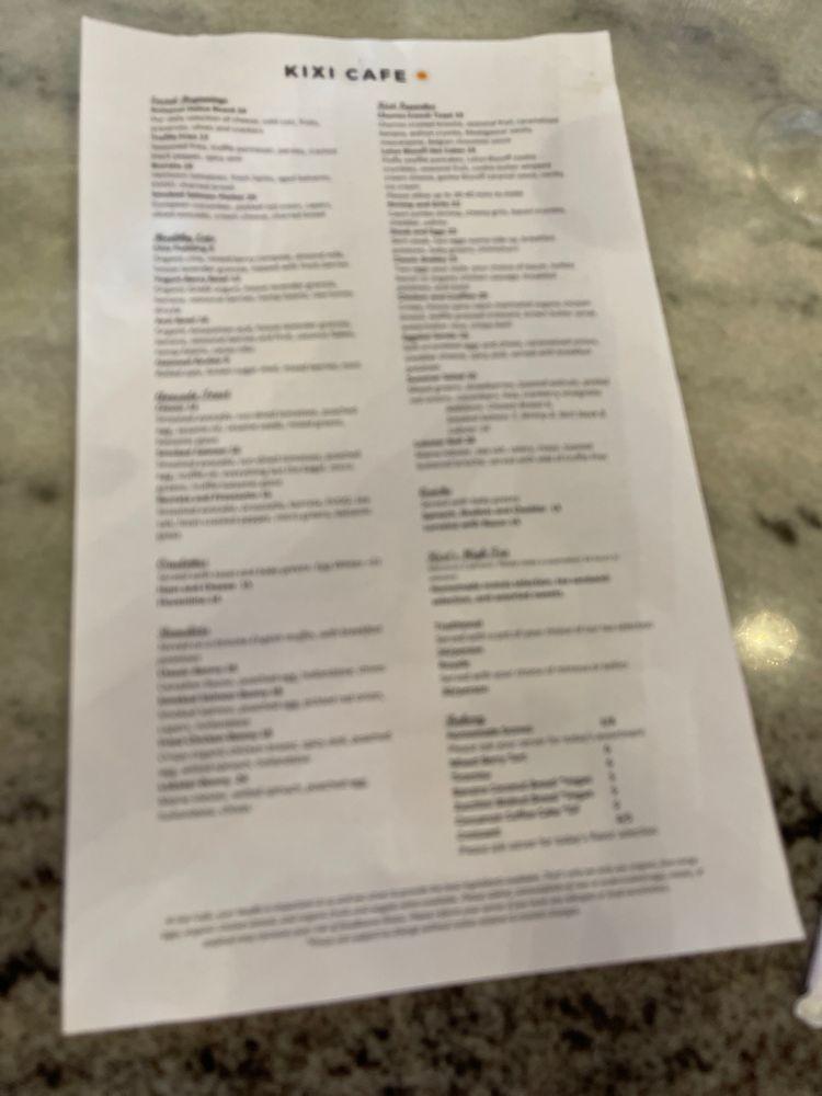 Menu at Kixi Cafe, Boca Raton