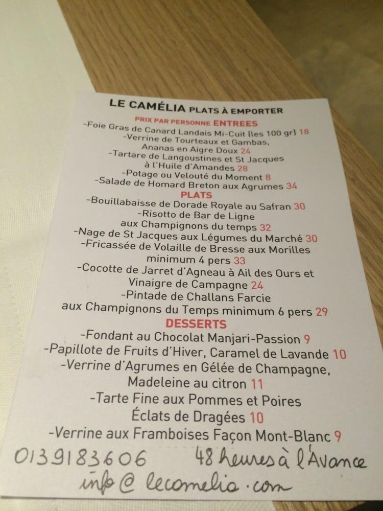 Menu au Le Camélia restaurant, Bougival