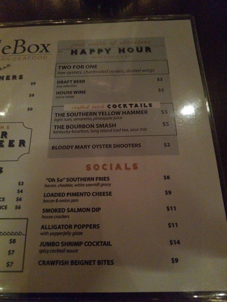 Menu at Legacy Kitchen's Tacklebox restaurant, New Orleans