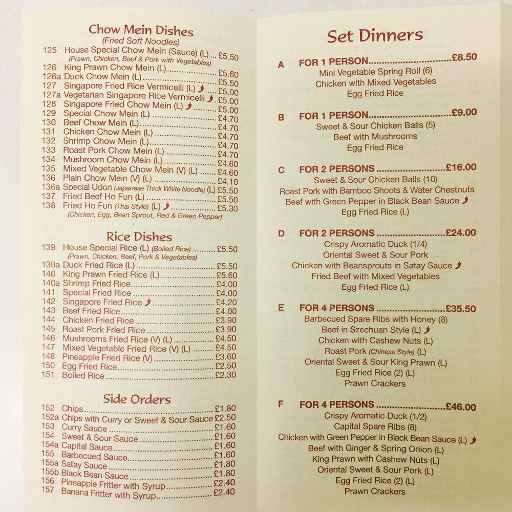 Menu at Millennium fast food, Milton Keynes