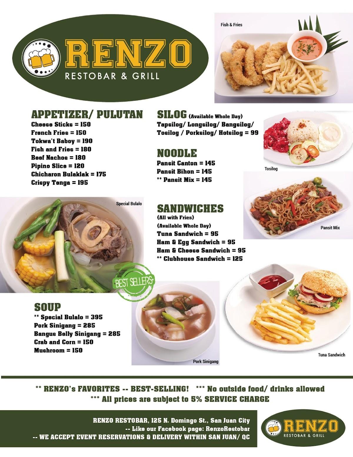 Menu at Renzo Restobar & Events Venue, San Juan