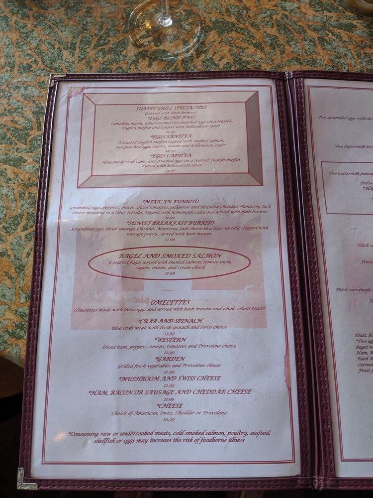 Menu at Sunset Grill restaurant, Sanibel
