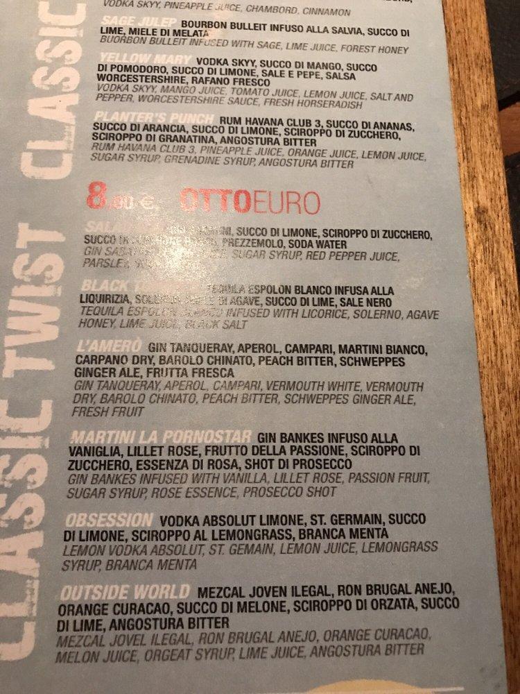 Menu at Tamerò restaurant, Florence