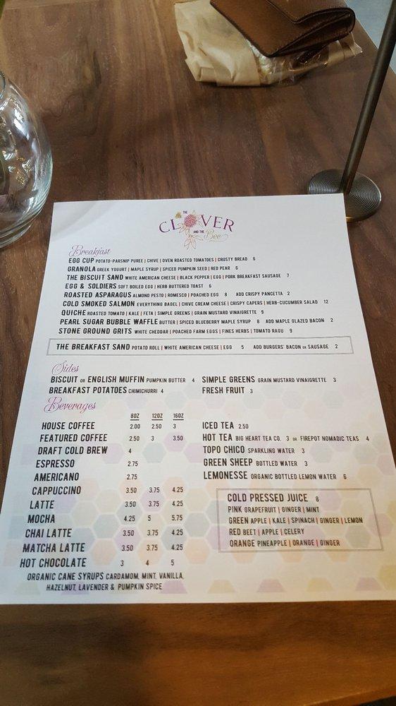 Menu at The Clover and the Bee cafe, Webster Groves
