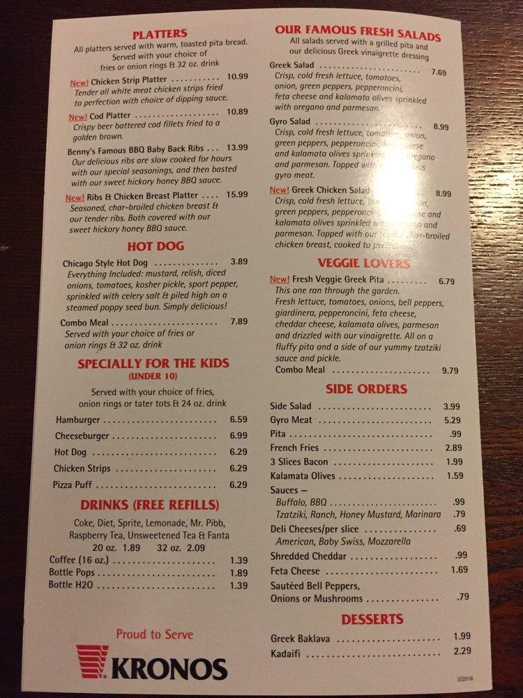 Menu at Uncle Benny's Gyros restaurant, East Moline