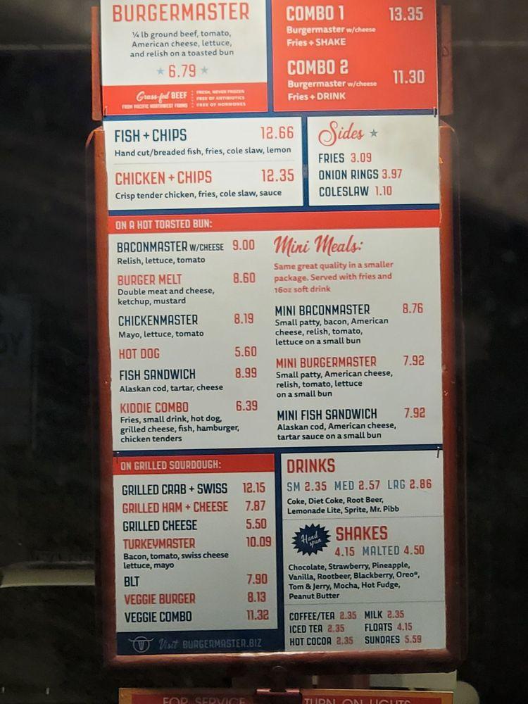 Menu at Burgermaster restaurant, Seattle, Aurora Ave N