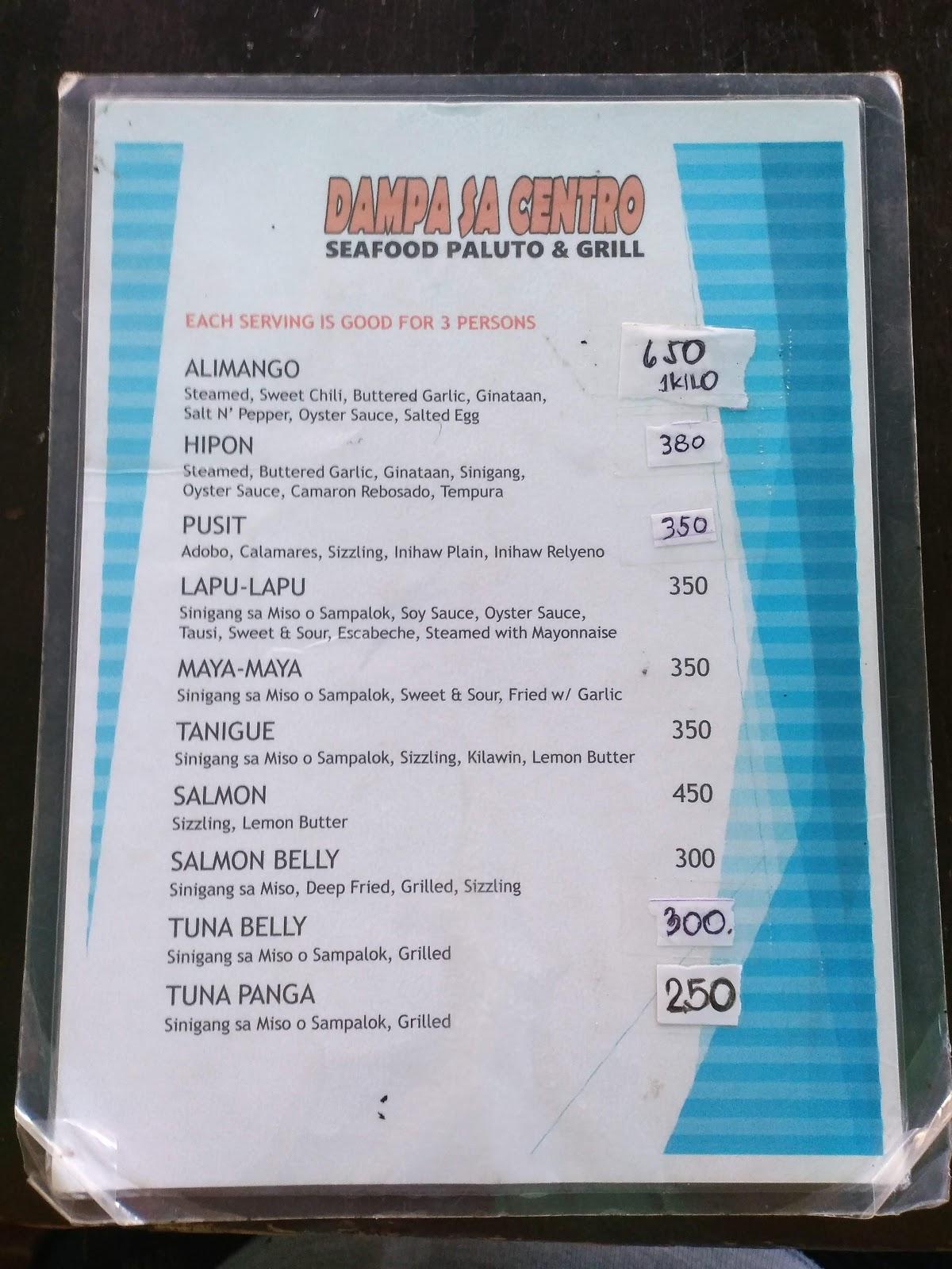 Carta del restaurante Dampa Sa Centro, San Pedro, Centro Pacita Pacita ...