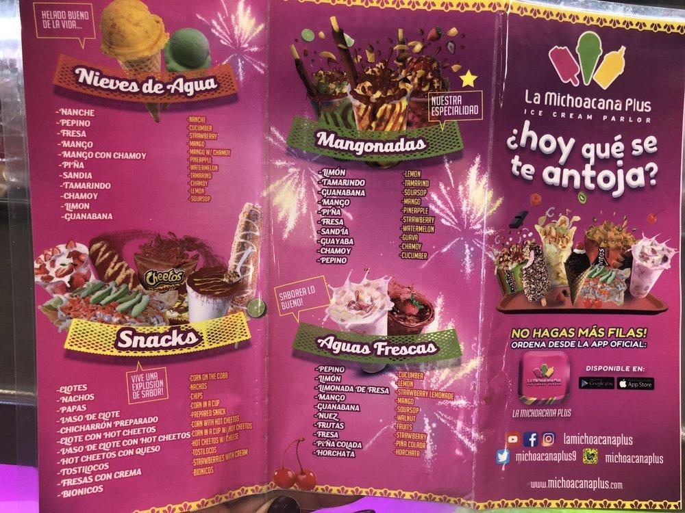 Menu at La Michoacana Plus, Yuma