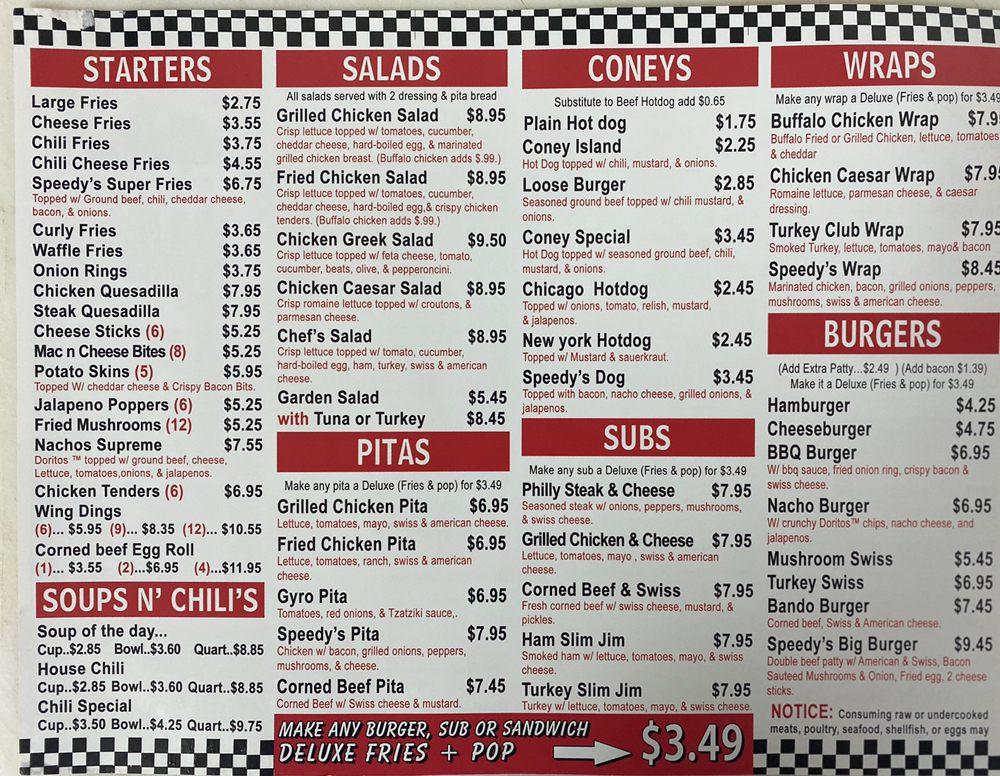 Menu at Speedy's Coney Island restaurant, Detroit