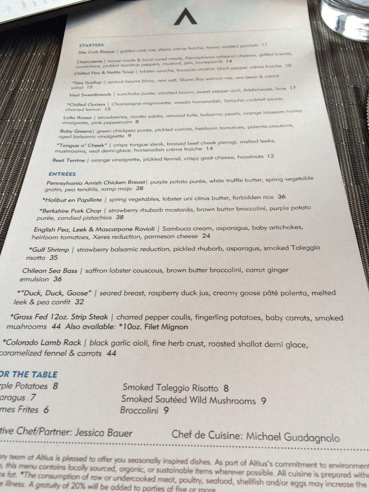 Menu at Altius pub & bar, Pittsburgh