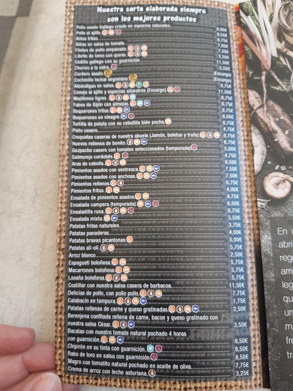 Carta del restaurante El Pollo Dorado II, Alpedrete