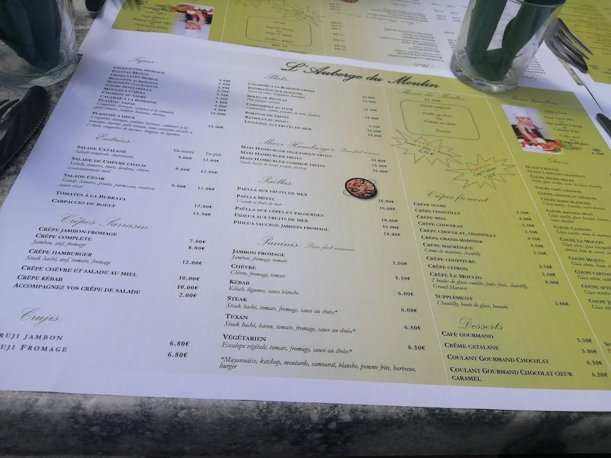 Menu au Epi du Moulin Alberg del Molí restaurant, Saint-Laurent-de-Cerdans