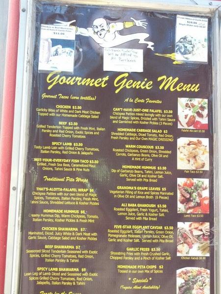 Menu at Gourmet Genie Food Truck restaurant, Los Angeles
