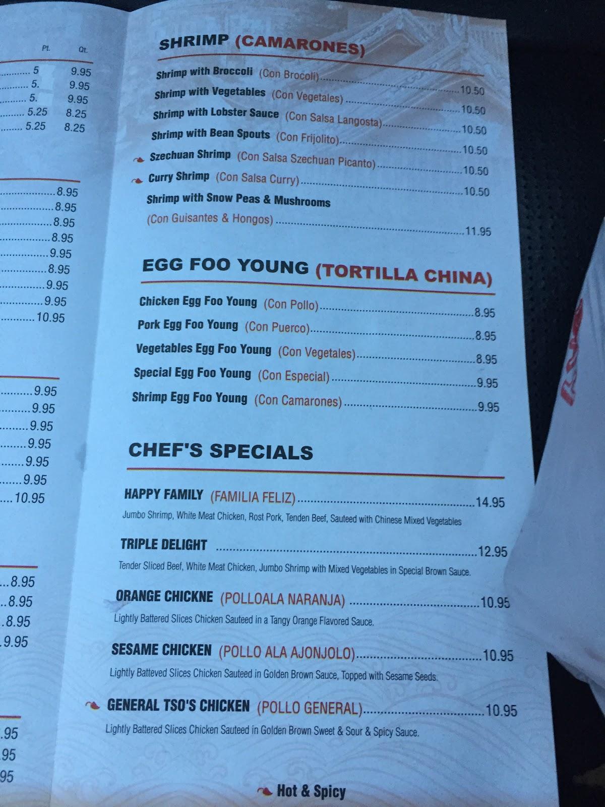 Menu at Hing's Chinese Restaurant, Miami