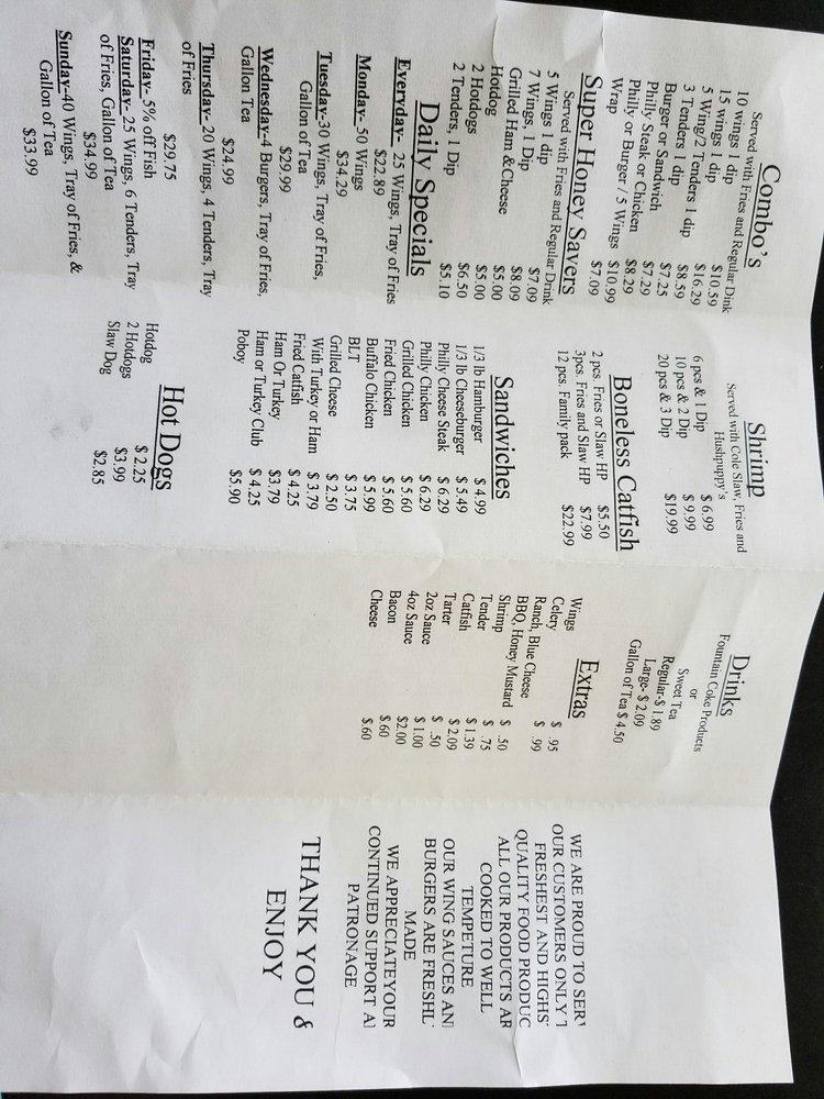Menu at Honey Creek Wings restaurant, Conyers, Honey Creek Rd SE