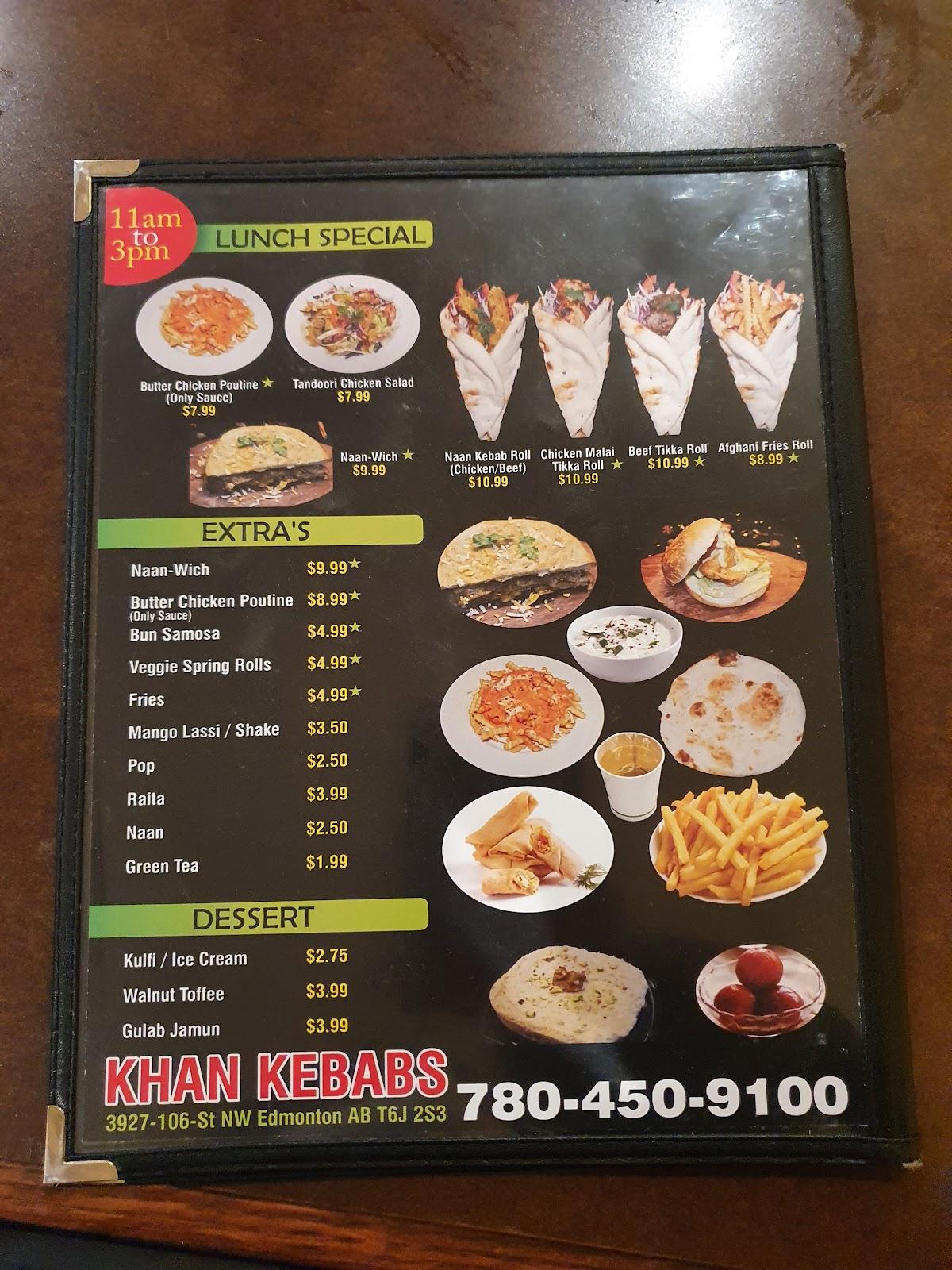 Carta del restaurante Khan Kebabs, Edmonton