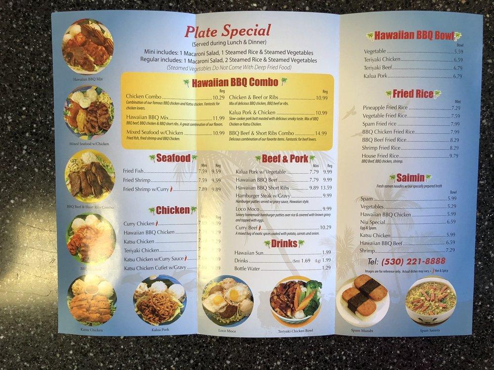 Menu at Niu Hawaiian BBQ, Redding