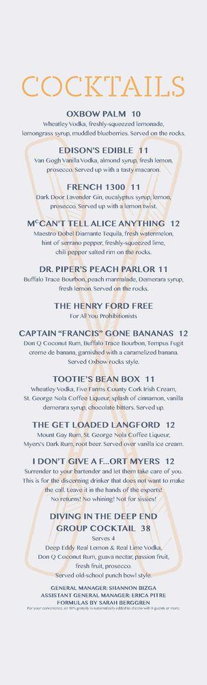 Carta de Oxbow Bar & Grill, Fort Myers, Hendry St