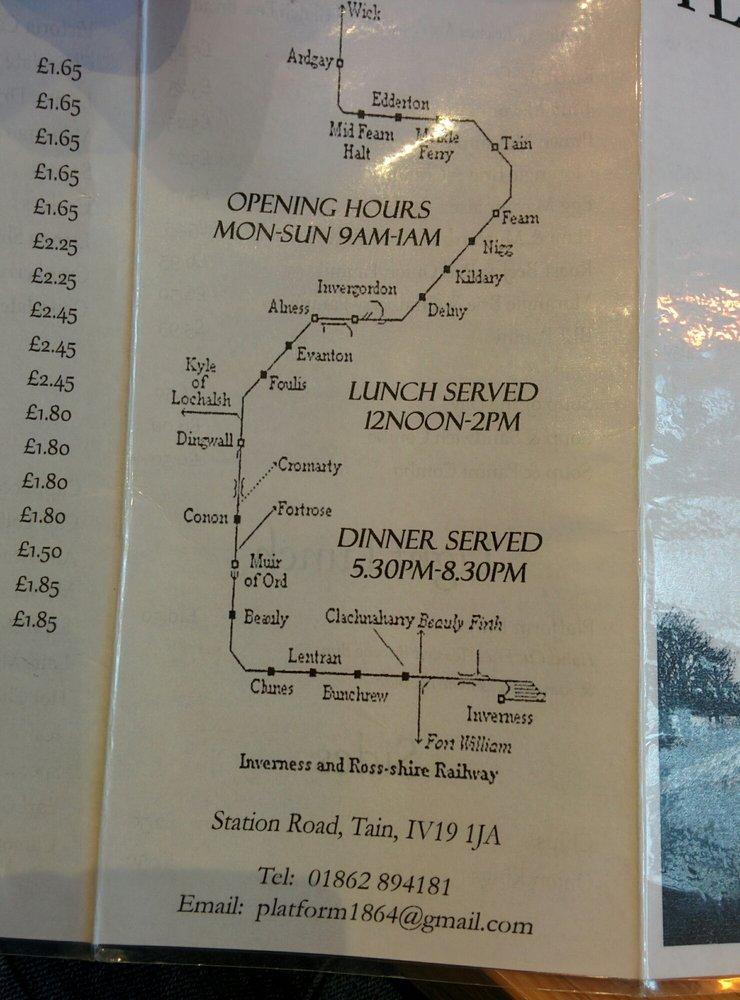 Menu at Platform 1864 pub & bar, Tain