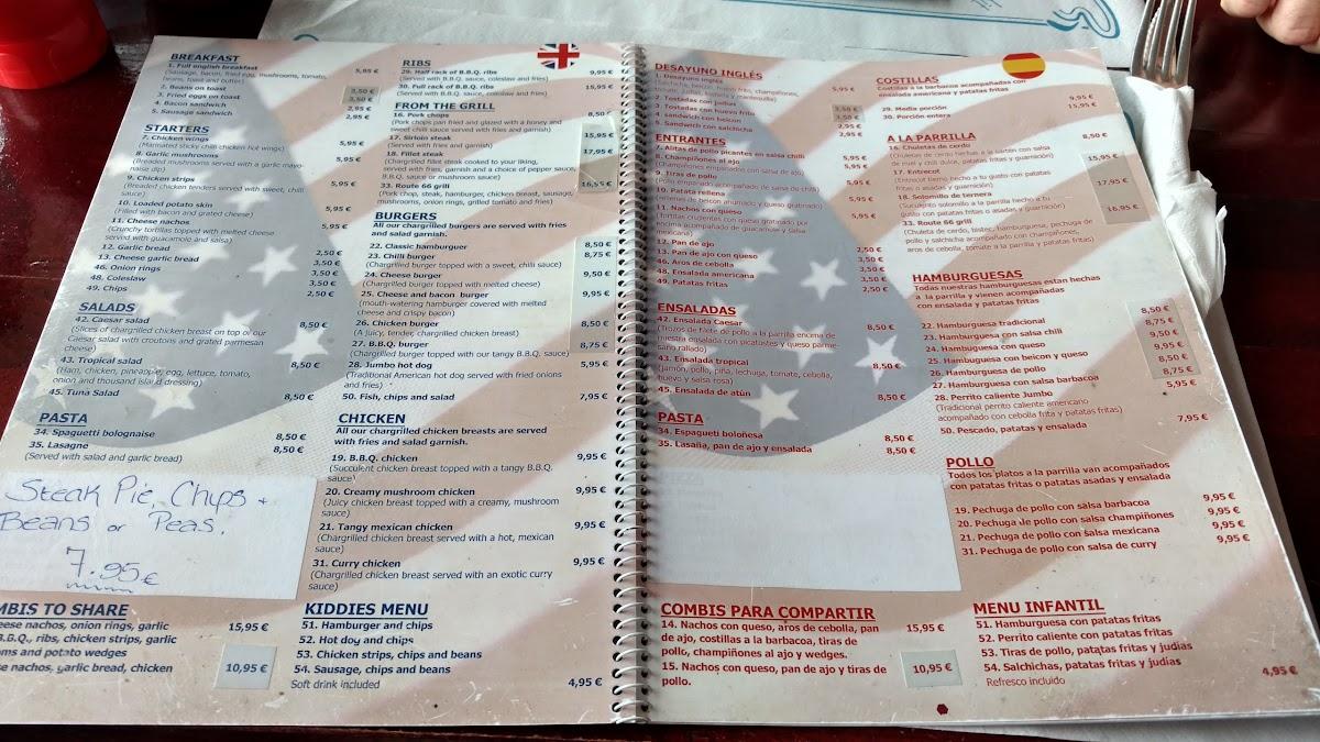 Menu at Route 66 pub & bar, Lloret de Mar