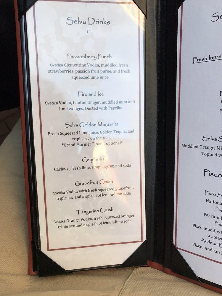 Menu at Selva Downtown Sarasota restaurant, Sarasota